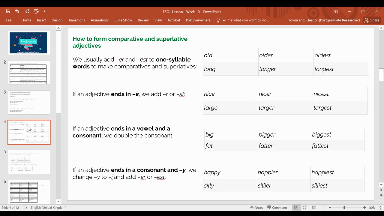Wednesday Evening ESOL Week 10 - Comparative and Superlative adjectives ...