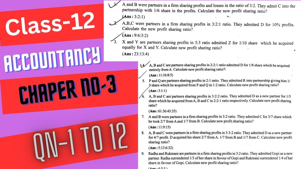 Class-12th Accountancy Chapter No:- 3 Q.N:-1-12 Solution with Full ...