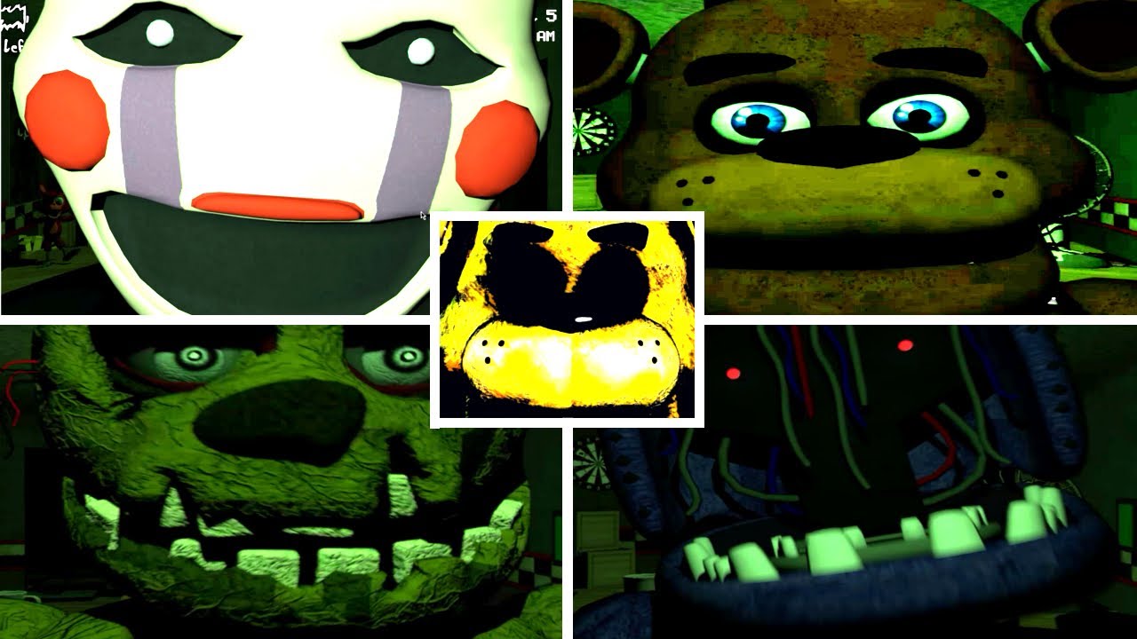 FNAF X 2 ALL JUMPSCARES (Freddy, Puppet, Golden, Bonnie & Springtrap ...