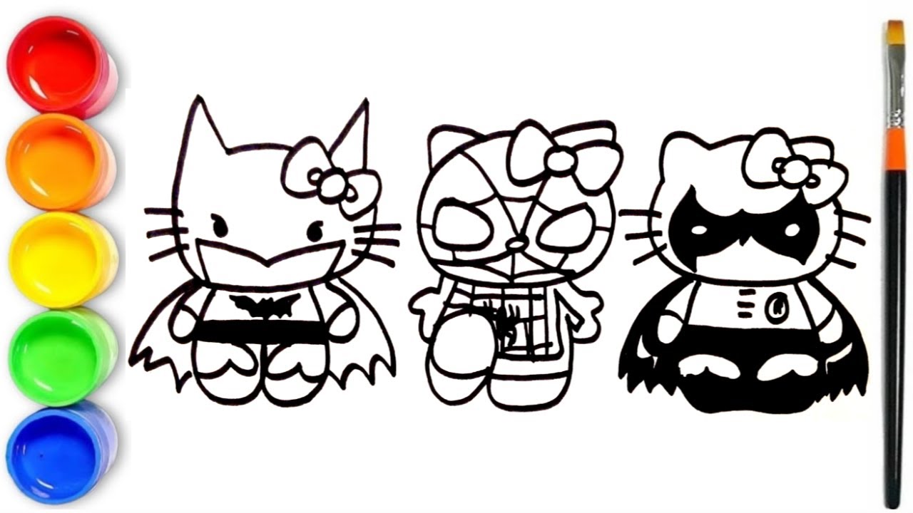 Hello Kitty as Batman, Spiderman, Robinhood Drawing Tutorial - Hello ...