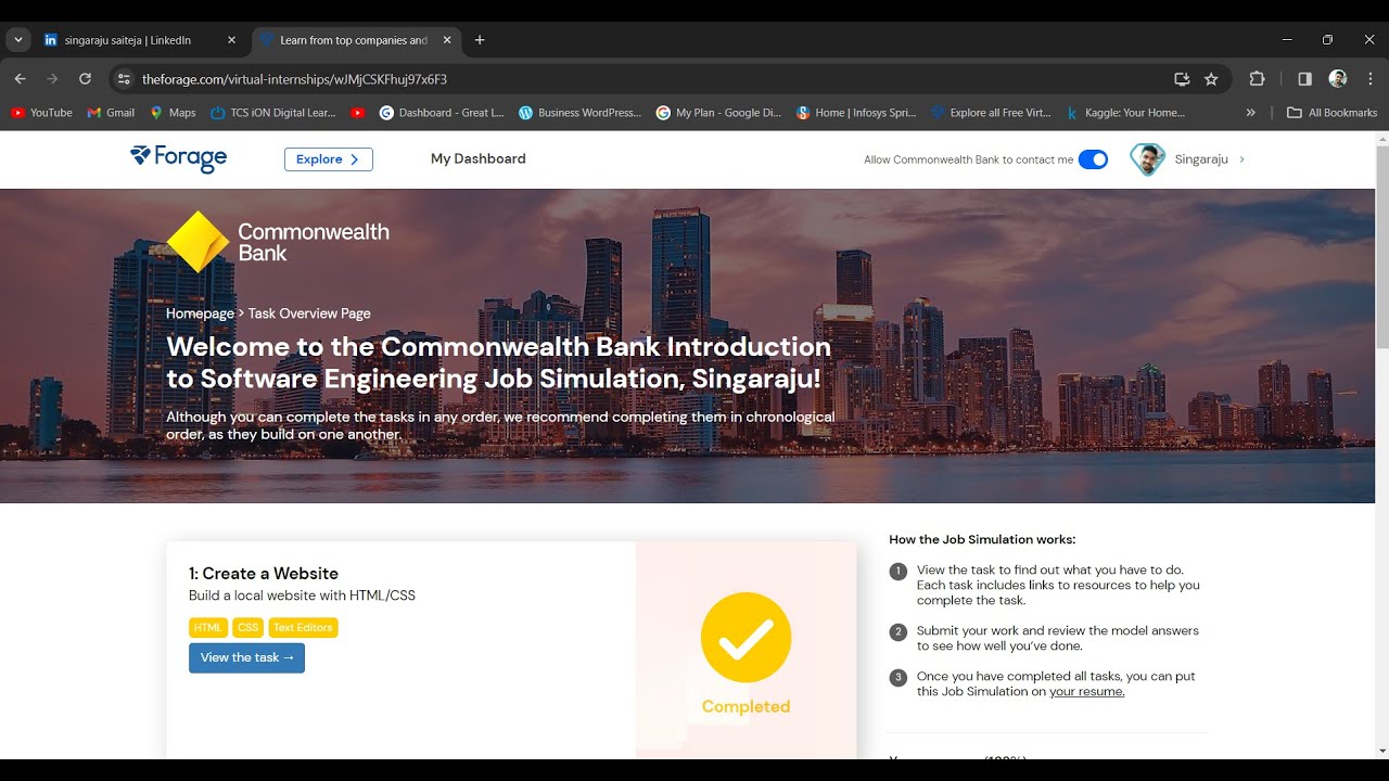 completed commonwealth bank virtual internship| Forage | singaraju saiteja - YouTube