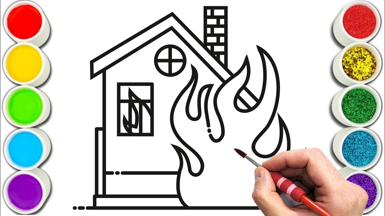 House on Fire Drawing, Painting & Coloring For Kids and Toddlers_ Child ...