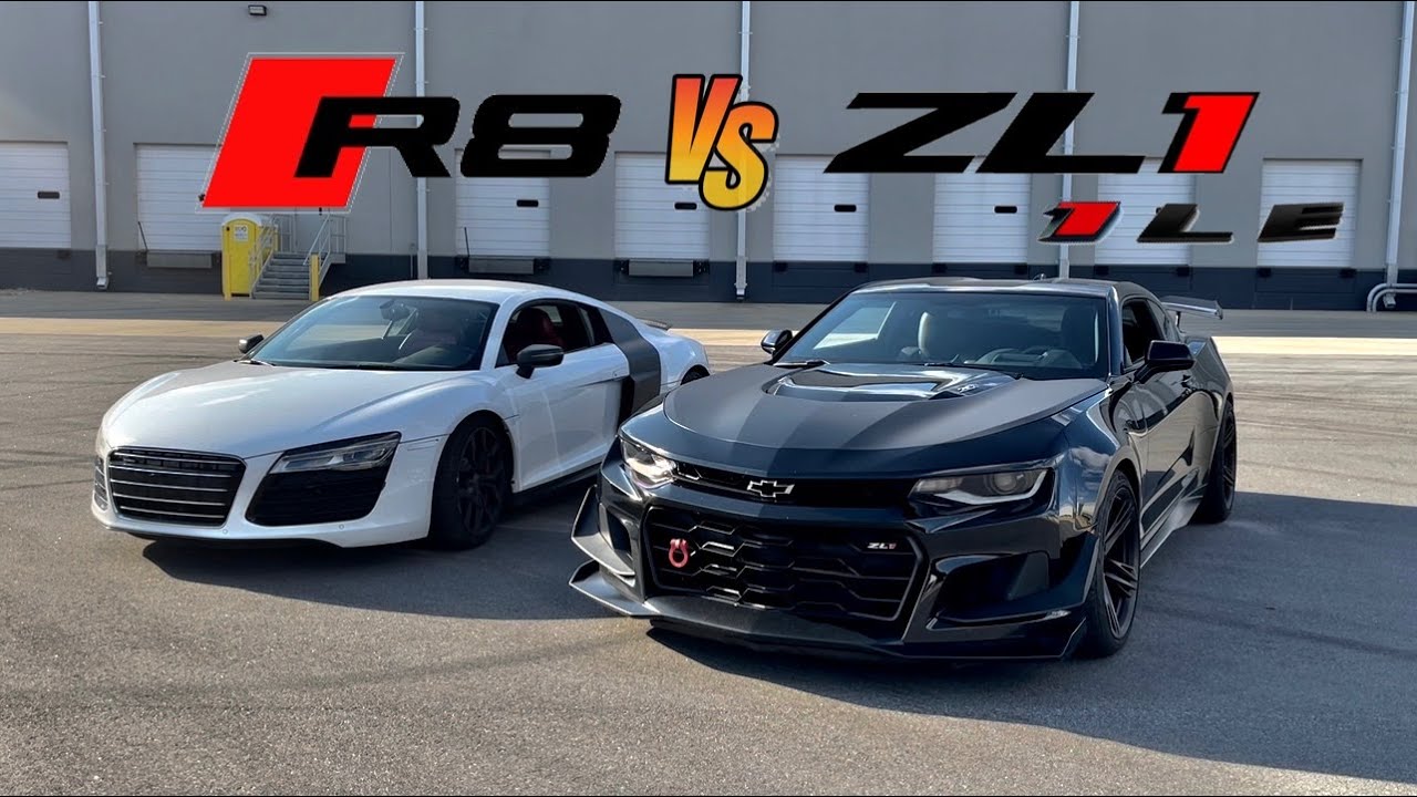 Audi R8 V10 Vs Camaro ZL1 1LE V8 // DRAG & ROLL RACE! German Supercar ...