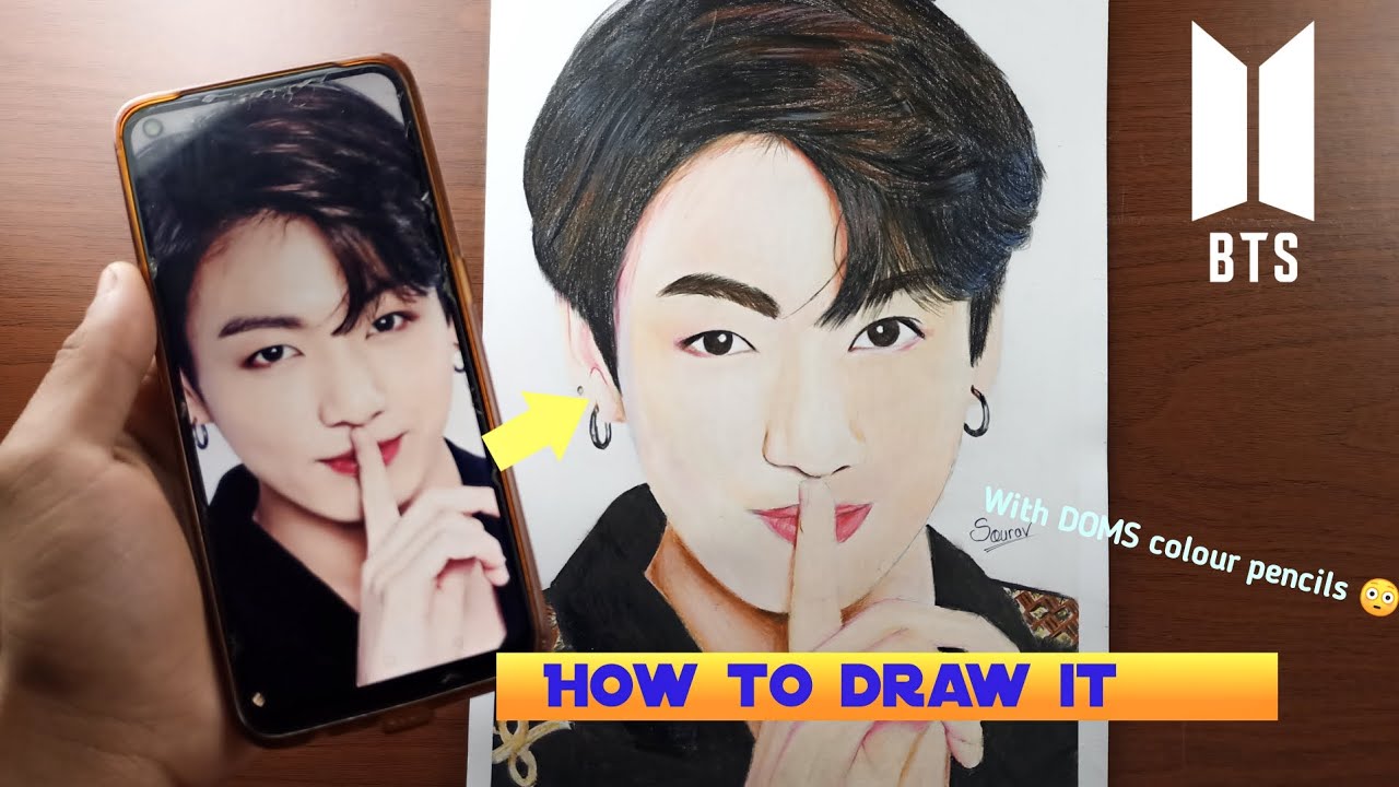 How to draw BTS jungkook 😱 | with DOMS colour pencils| - YouTube