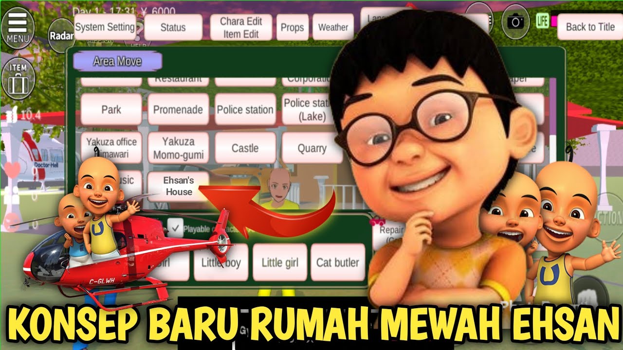 Konsep Map Baru‼️ Upin Ipin Naik Helikopter Ke Rumah Ehsan Di Sakura School simulator - YouTube