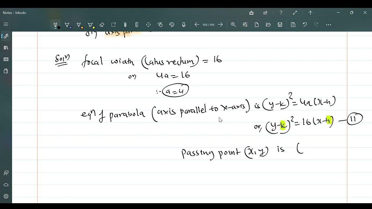 equation of parabola parallel to (x axis or y axis) exercise imp #6 ...