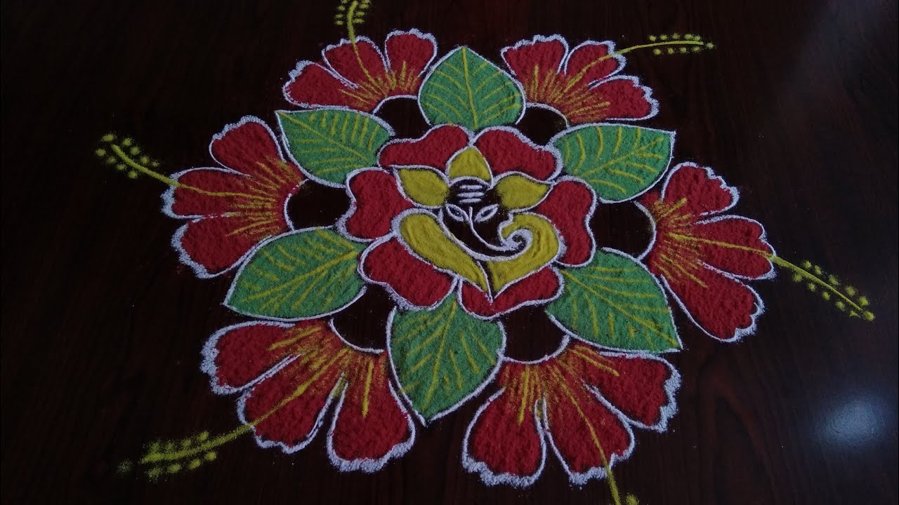 Vinayaka chathurthi special rangoli hibiscus ganapathi rangoli - YouTube