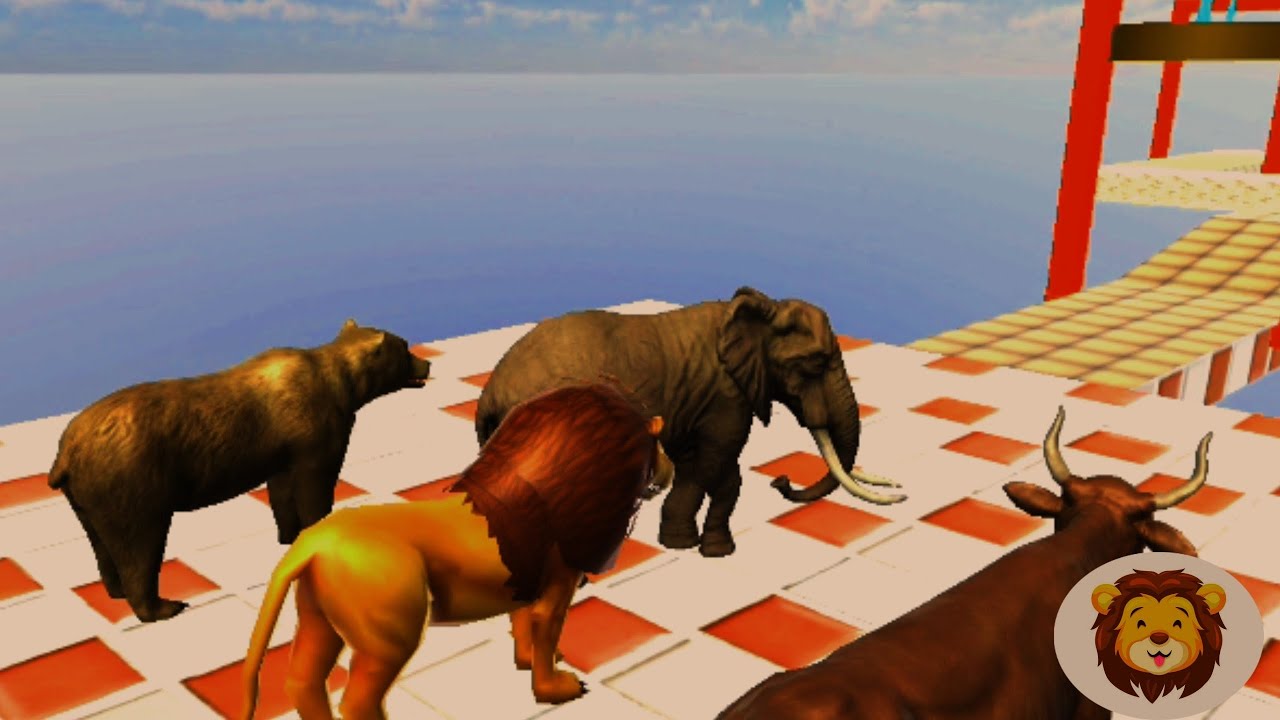 crossing fountain transformer with Elephant,hippo,lion,cow video - YouTube