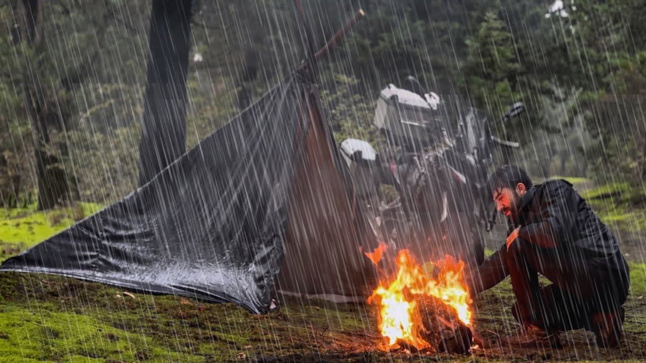 SOLO CAMPING HEAVY RAIN - BUILD SHELTER IN LONG HEAVY RAIN - ASMR - YouTube