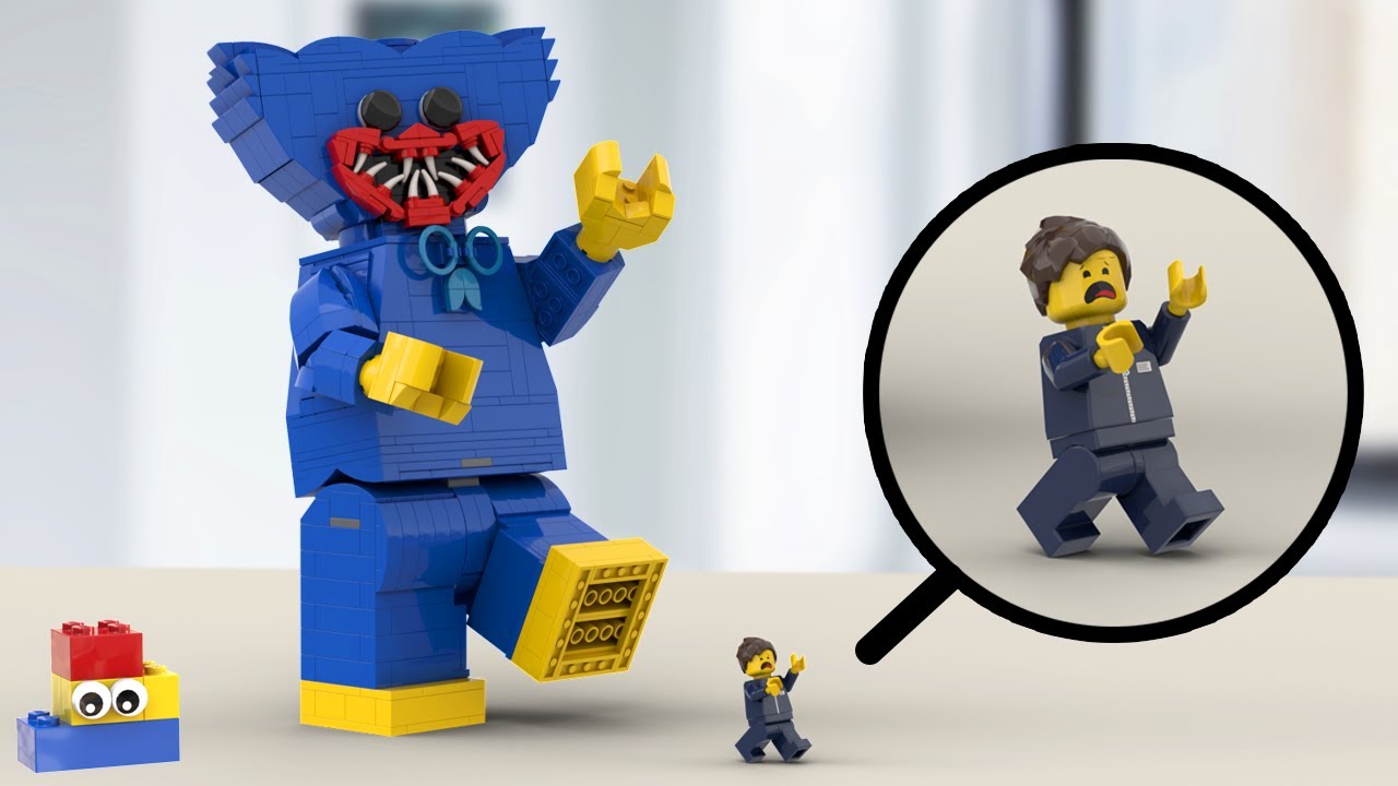 It's Huggy Wuggy as a LEGO minifigure except he's HUGE! (LEGO Poppy ...