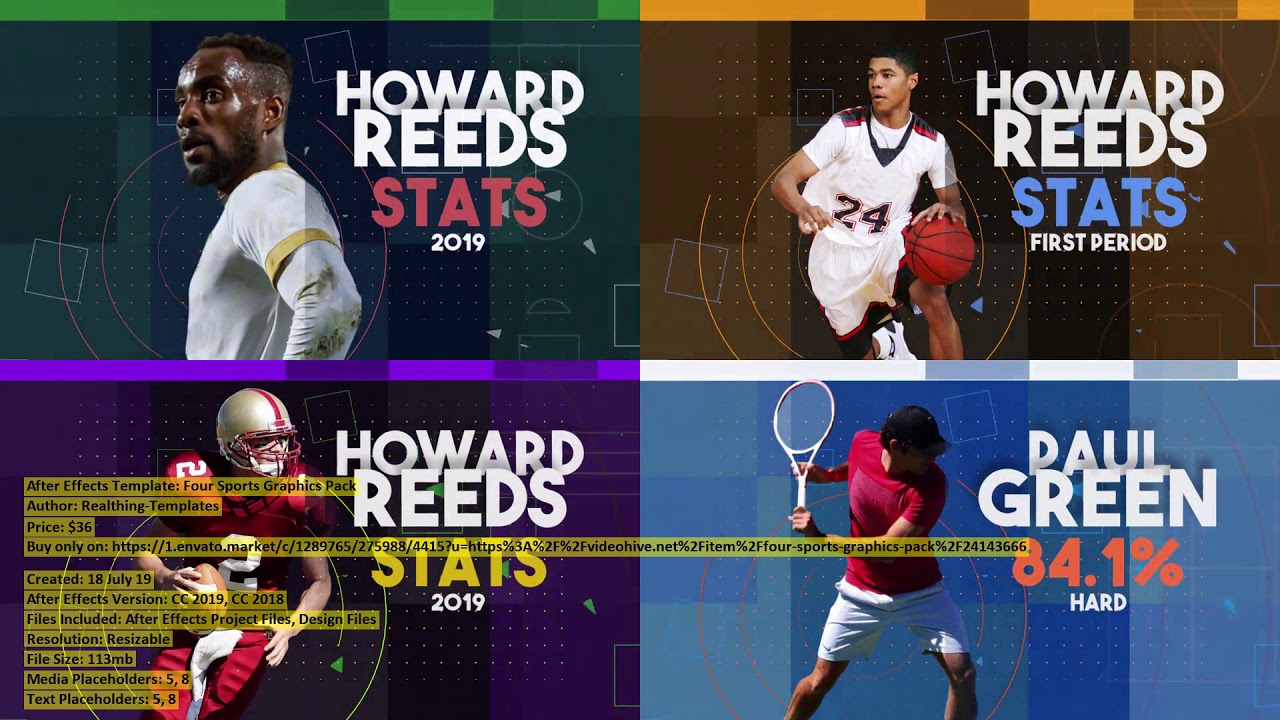 Four Sports Graphics Pack | After Effects Template | VideoHive 24143666 ...