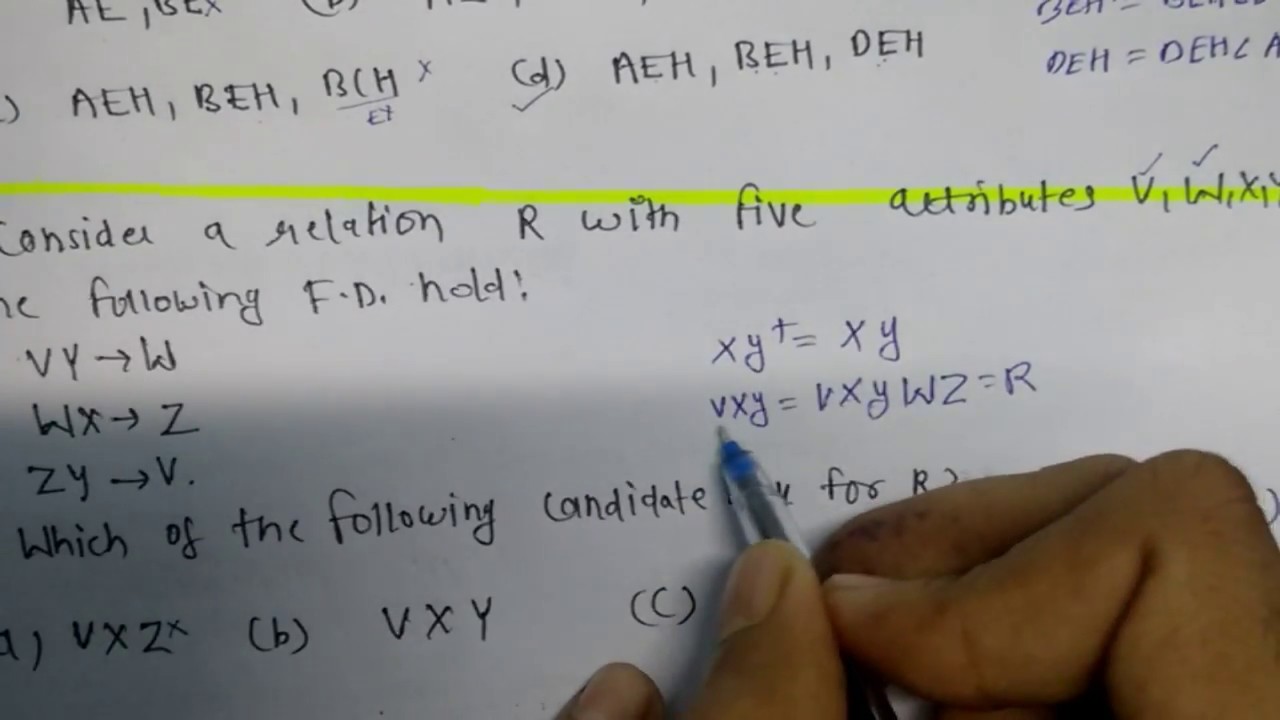 Find the candidate key DBMS Gate-2006 - YouTube