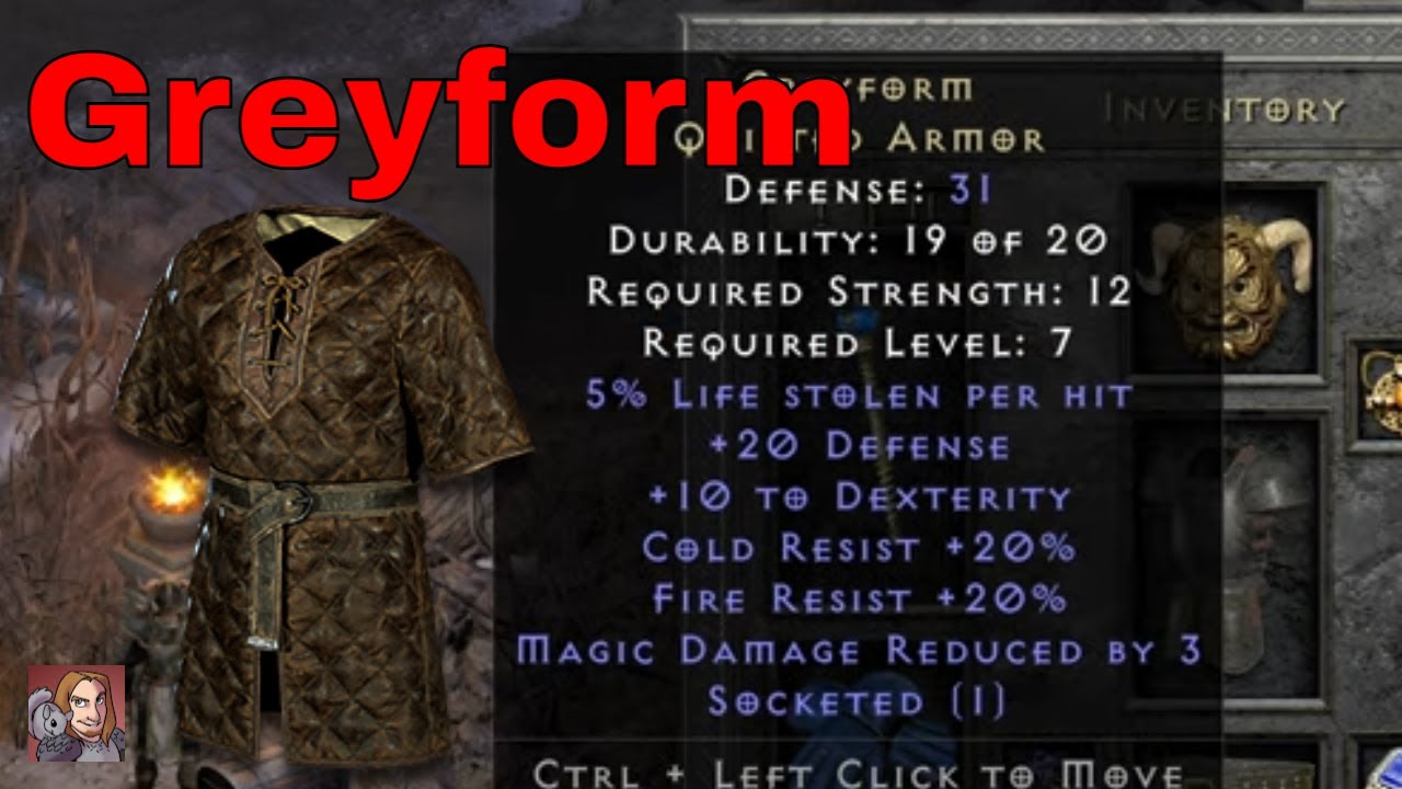 D2R Unique Items - Greyform (Quilted Armor) - YouTube