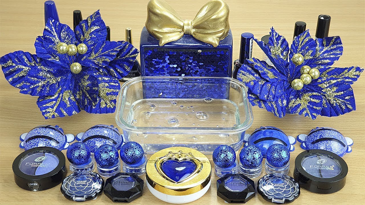 Navy BLUE SLIME 💙 Mixing makeup and glitter into Clear Slime 💯 ...
