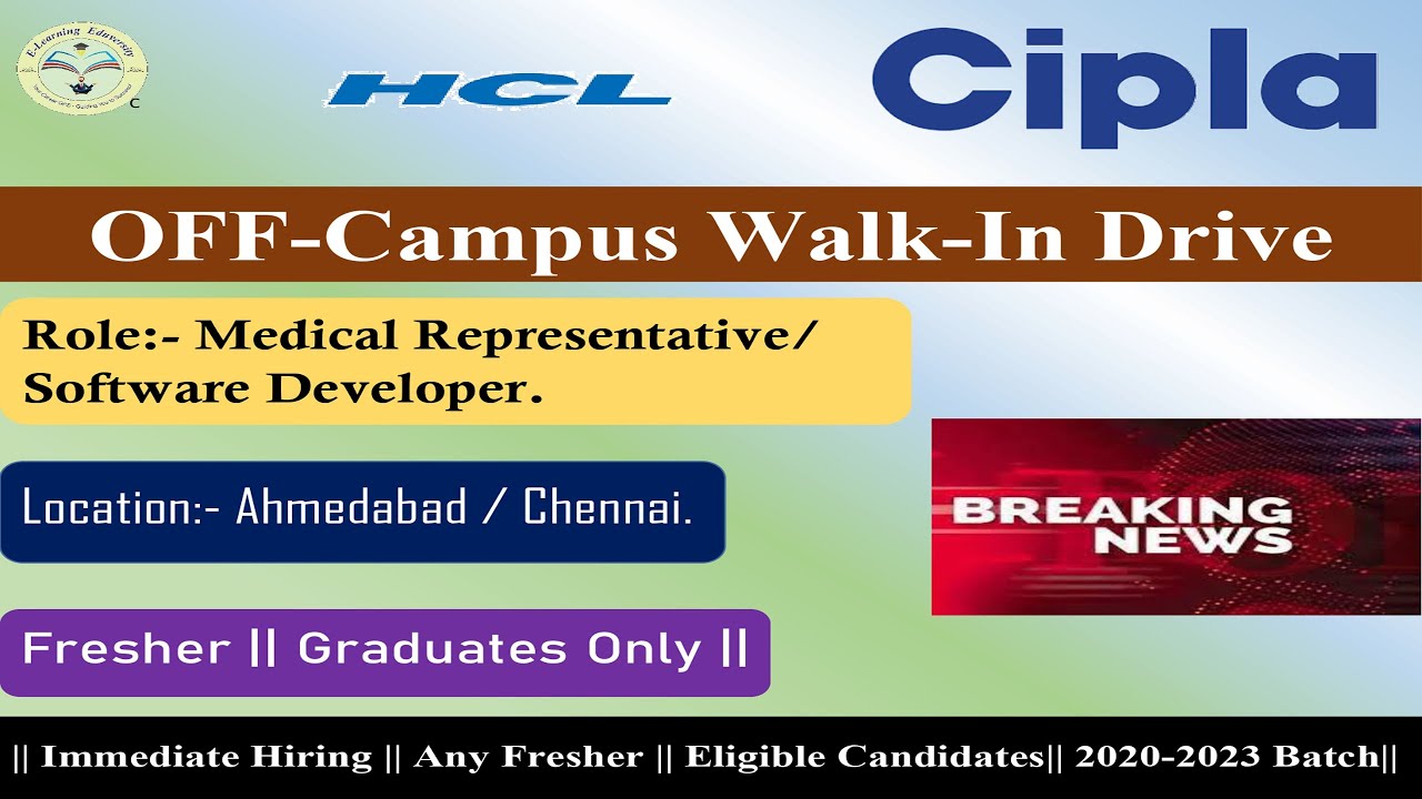 Off-Campus Hiring| Freshers & Experienced| HCL| Cipla | Softcube Hiring | 2020-2023 Batch| Apply ...