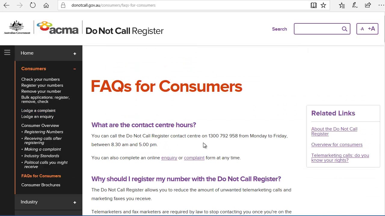 Do Not Call Register - Australian Government - Telecommunications ...