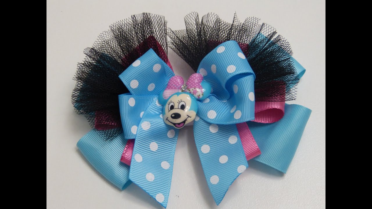 How to Make a Tulle Hair Bow Minnie Mouse, Lazo, moño facil para Niñas ...