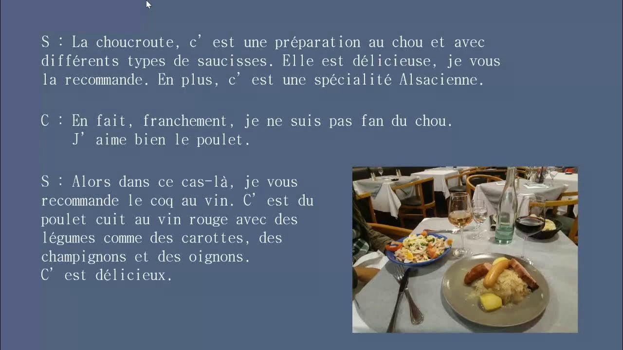 French conversation practice. Dialogue en français : Au restaurant ...