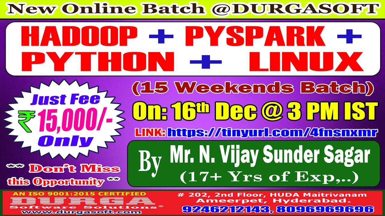 HADOOP + PYSPARK + PYTHON + LINUX (15 Weekends Batch) Online Training @ DURGASOFT - YouTube
