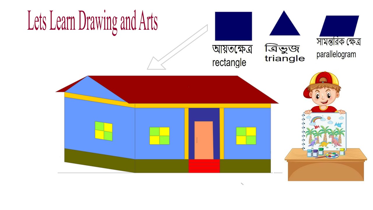 Draw a House form Shapes, easy drawing and painting for kids Art and ...