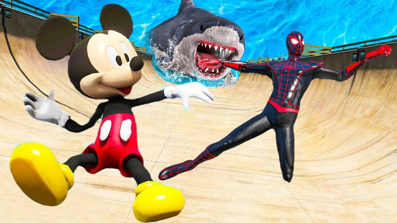 GTA5 Miles Morales vs Mickey Mouse - Jump Fails | Water Ragdolls ...