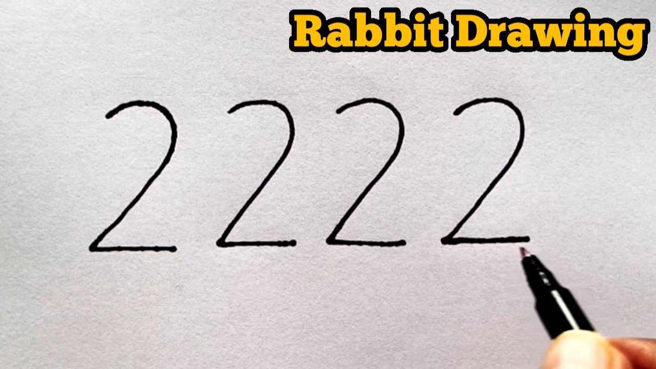 How to draw Rabbit From Number 2222 | Rabbit Drawing for beginners ...