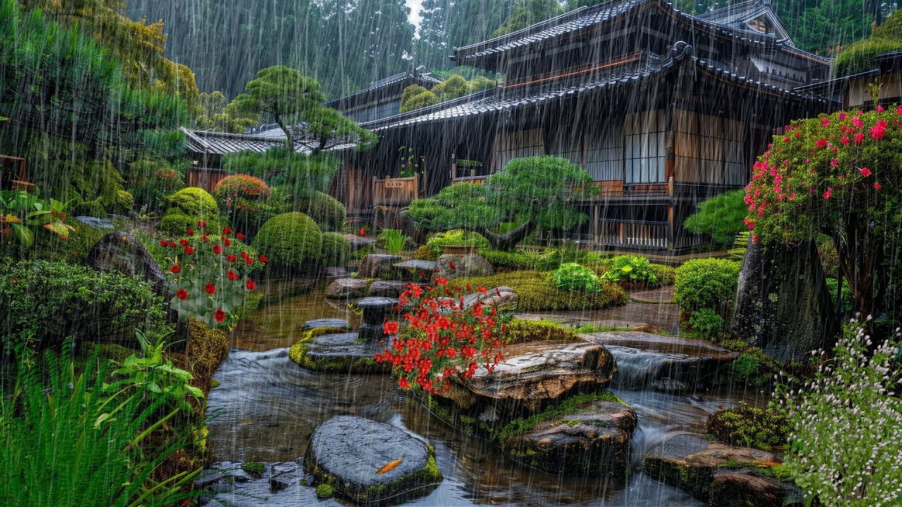 Sleep Deeply Until Morning With Rain In Japanese Garden 🌺 Rain Sound ...