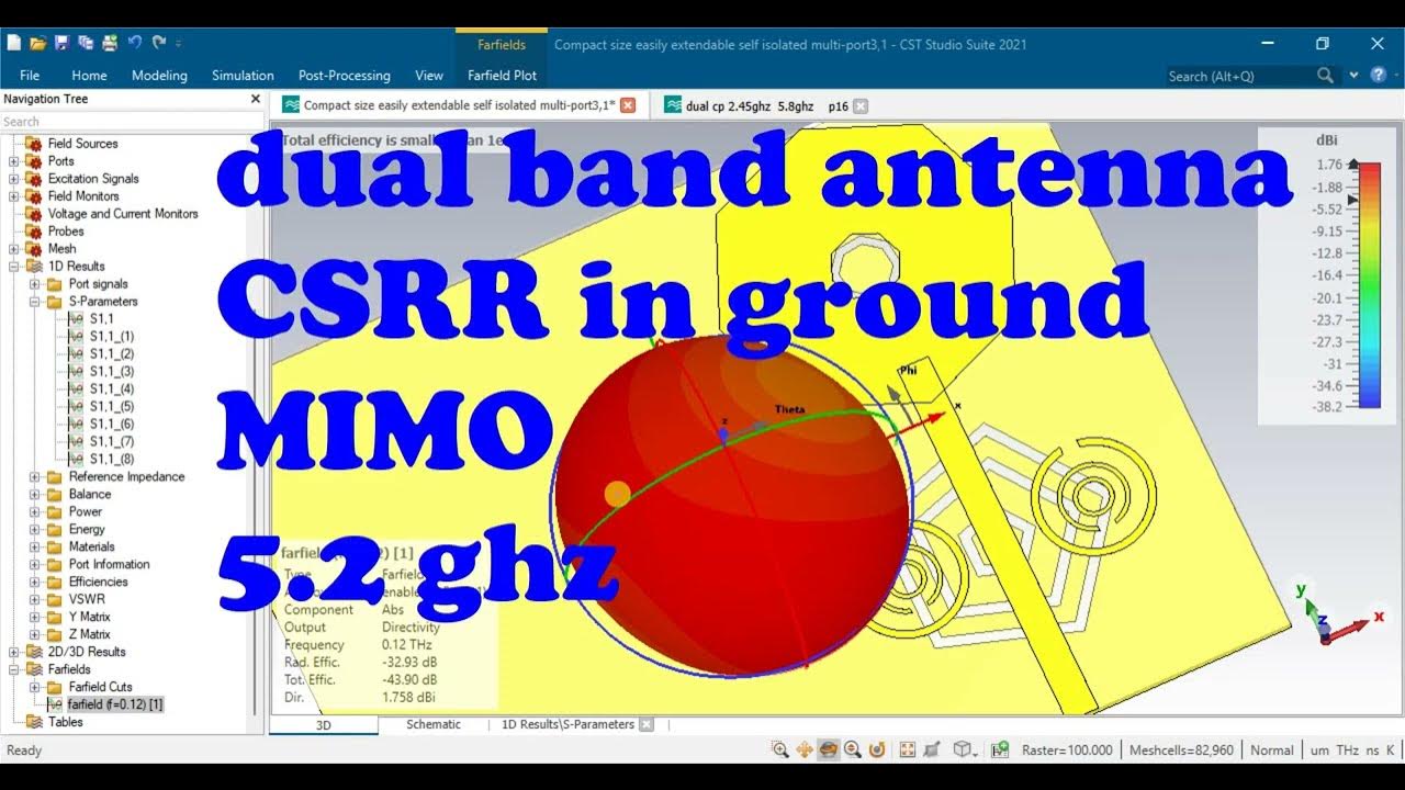 dual band antenna CSRR in ground plane MIMO antenna 5.2GHz using cst studio suite - YouTube