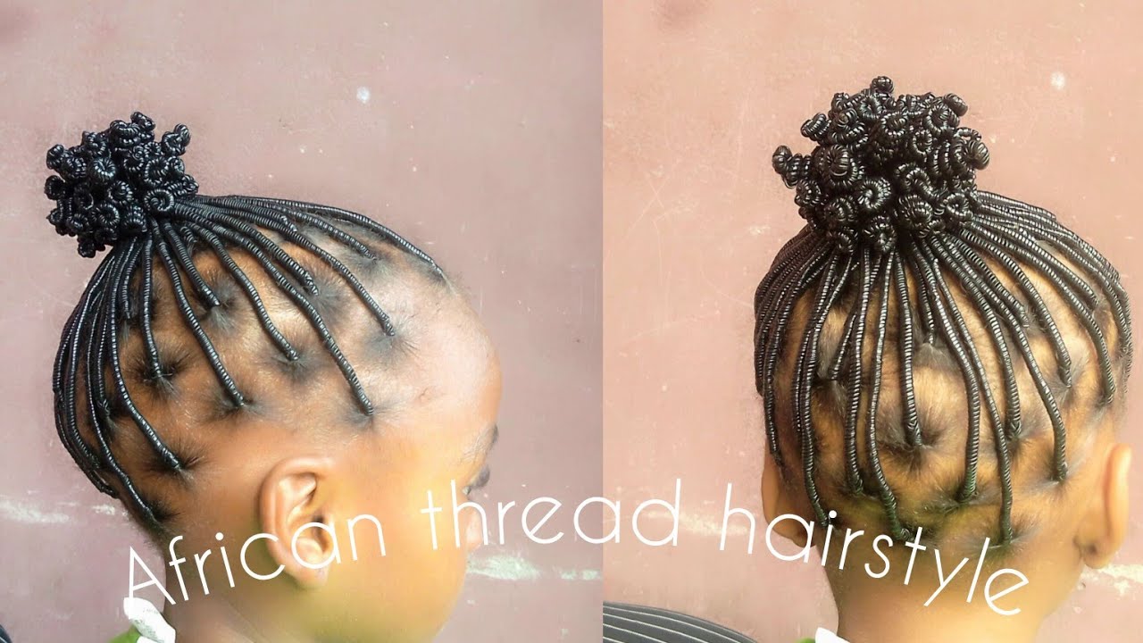 African Threading hairstyle made with rubber thread, hairstyle for kids ...