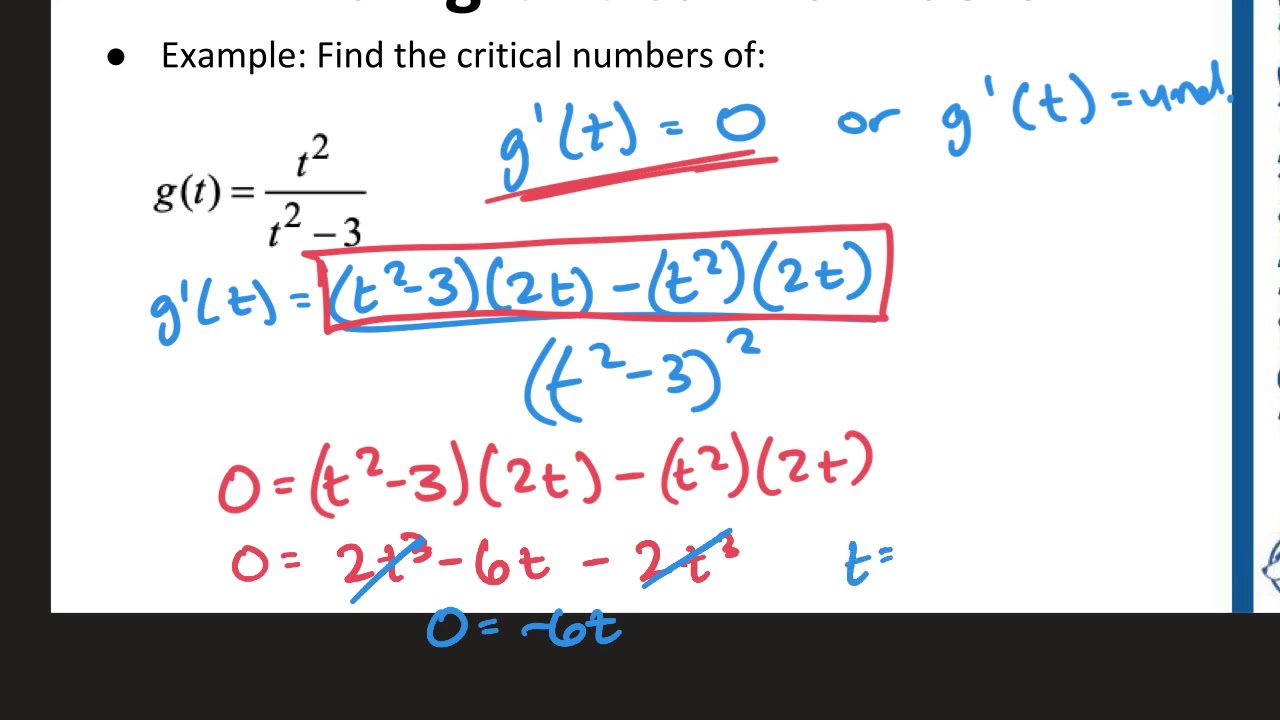 Calc AB Section 3-1 Finding Critical Numbers - YouTube