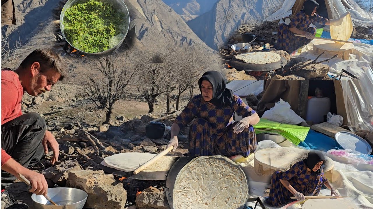 Daily life of Mahyar and Nahid nomads ⛺🔥 | Baking traditional bread in ...