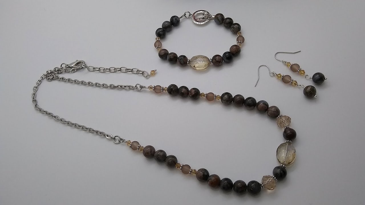 African Blue Opal Gemstone Necklace, Bracelet & Earrings Set Tutorial ...