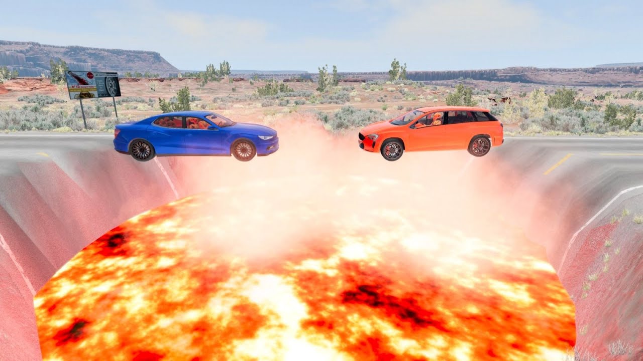 Amazing BeamNG Video -Cars vs Lava Craters- BeamNG Drive - YouTube
