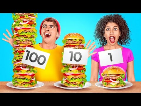 100 लेयर्स फ़ूड चैलेंज || 24 घंटे के लिए जायंट vs टाइनी फ़ूड 123 GO ...