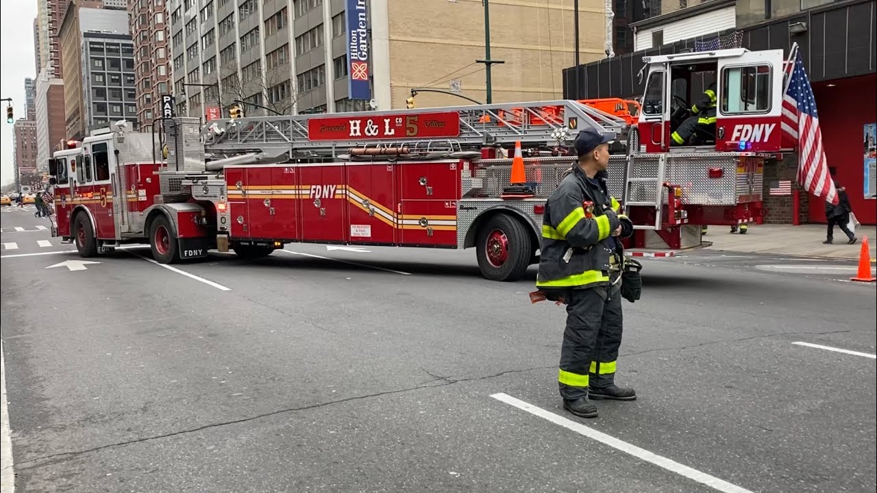 FDNY TILLER 5, ACTING FDNY LADDER 4, RETURNING TO QUARTERS ON 8TH ...