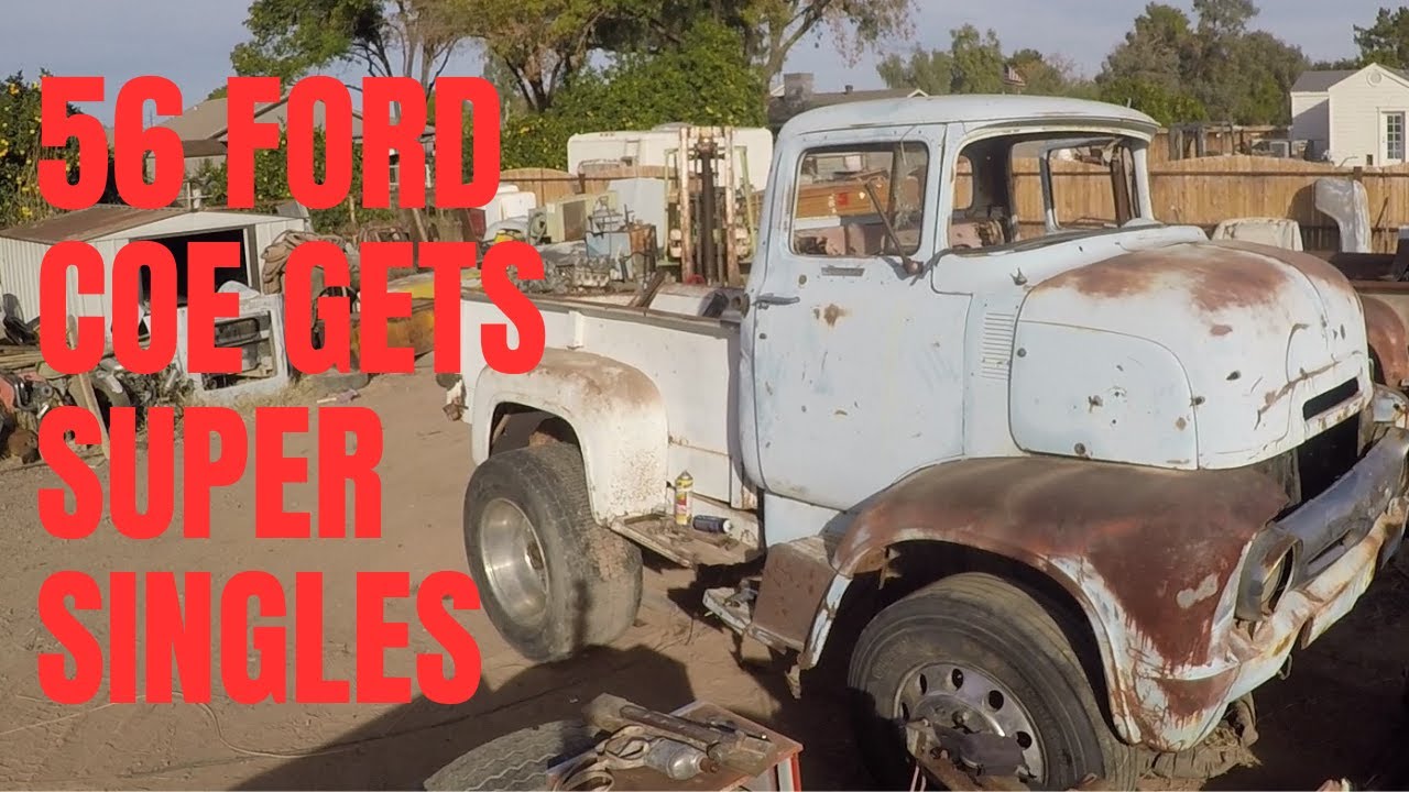 56 Ford COE gets Super Single Semi Truck Wheels - YouTube
