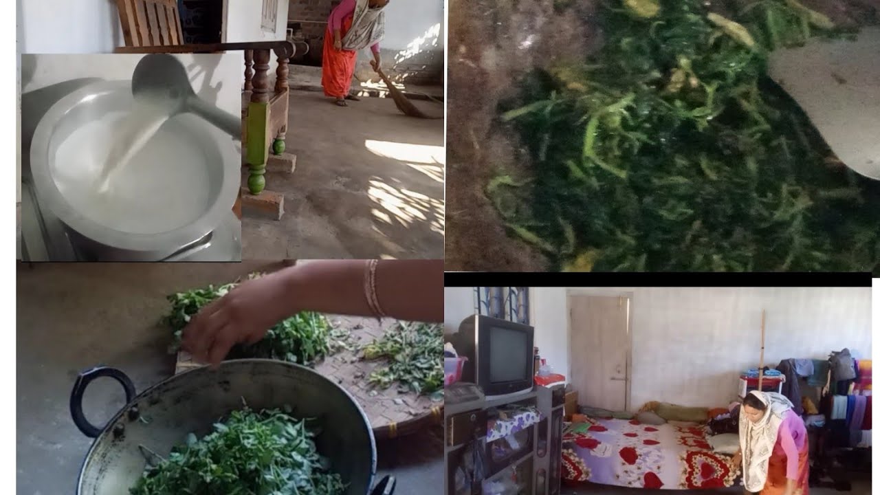 Saag recipe village stail me 🏠 Monjila village life vlogs....? - YouTube