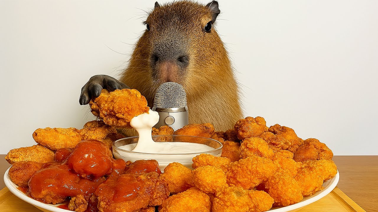 Capybara Eats Korean Fried Chicken ASMR Mukbang - YouTube