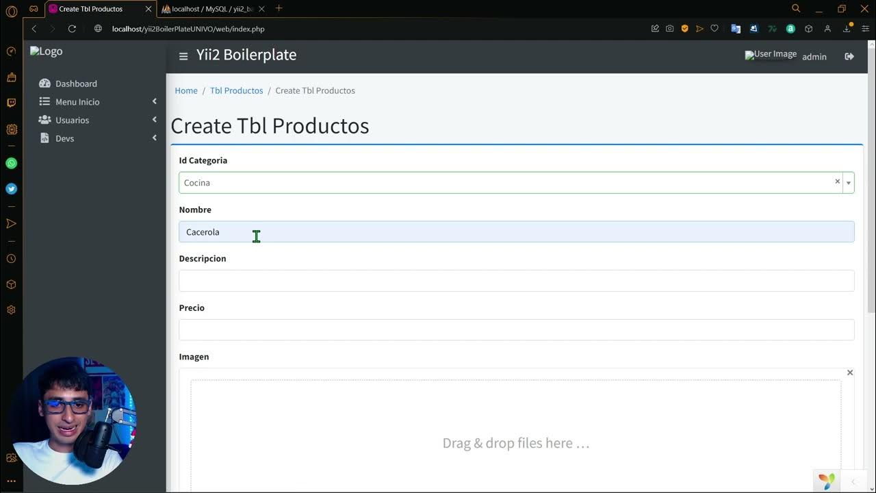 CRUD de tabla productos generado con yii2 || William Rosa - YouTube