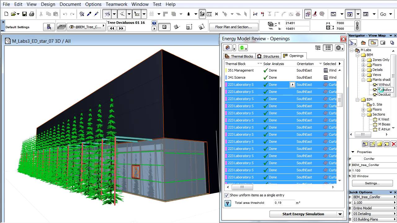 Openings list in ARCHICAD's Energy Model: Plants used as dynamic ...