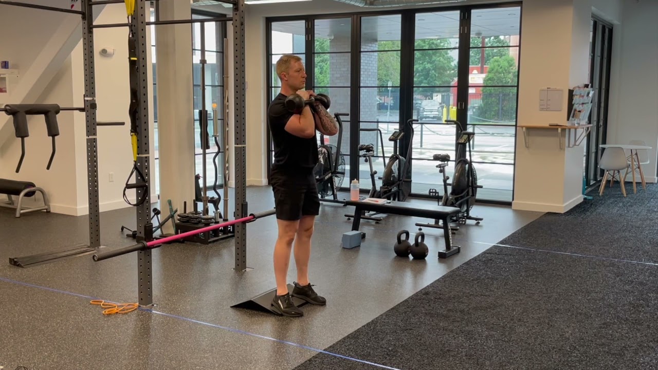 Heels Elevated Double Rack KB Front Squat - YouTube