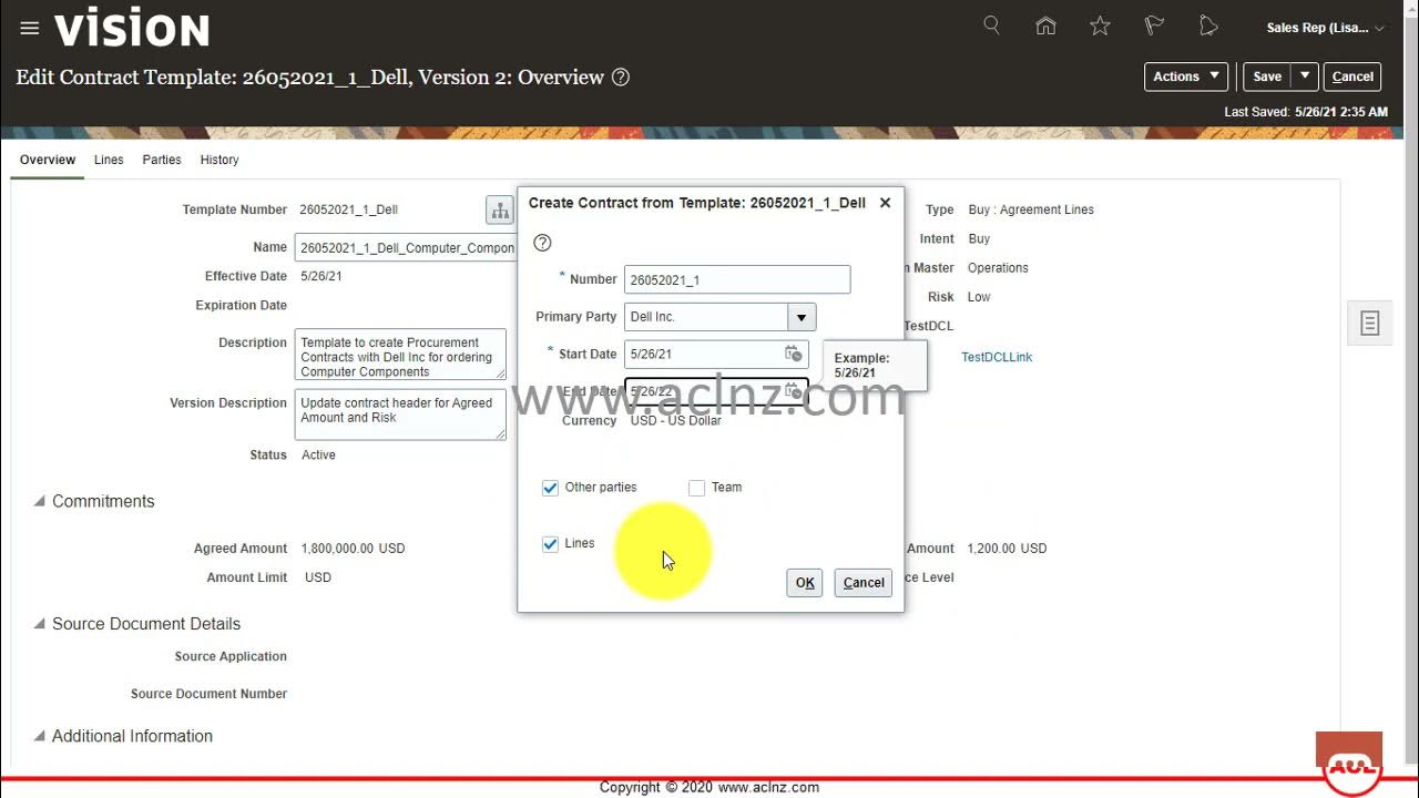 How to create Contract using a Contract Template in Oracle Enterprise Contracts Cloud? (On Rel ...