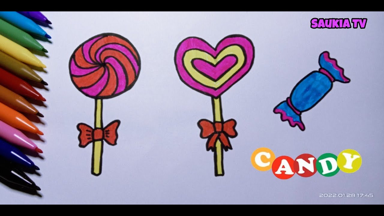Menggambar & mewarnai permen enak untuk anak-anak - YouTube