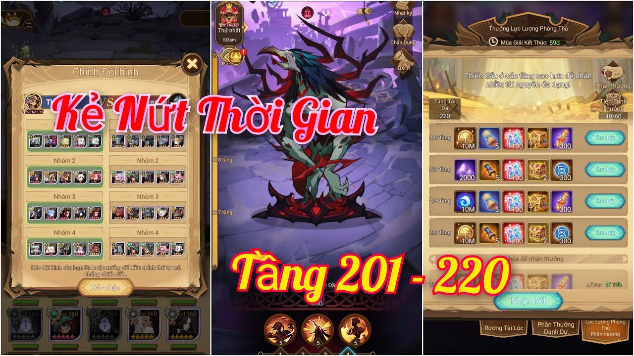 Afk Arena | 4 Team leo Kẻ Nứt Thời Gian Tầng 201 đến Tầng 220 | Thánh ...