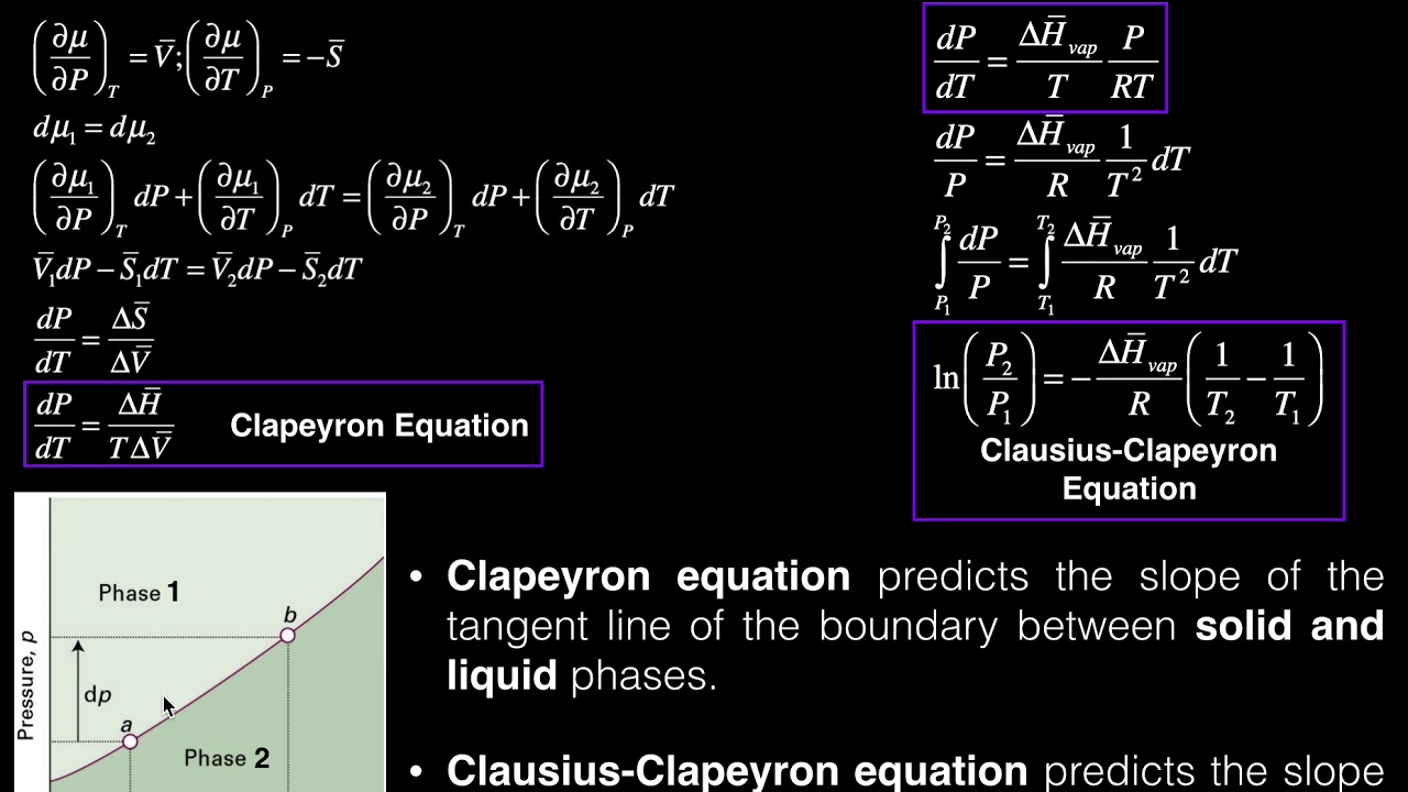 Phase Diagrams The Clausius Clapeyron Equation Example 1 YouTube