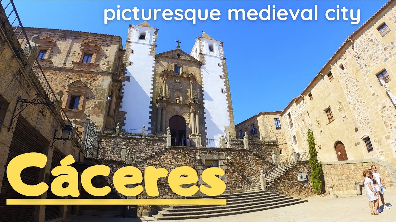 Caceres, Spain - picturesque medieval city. 4K Walk tour. Province ...