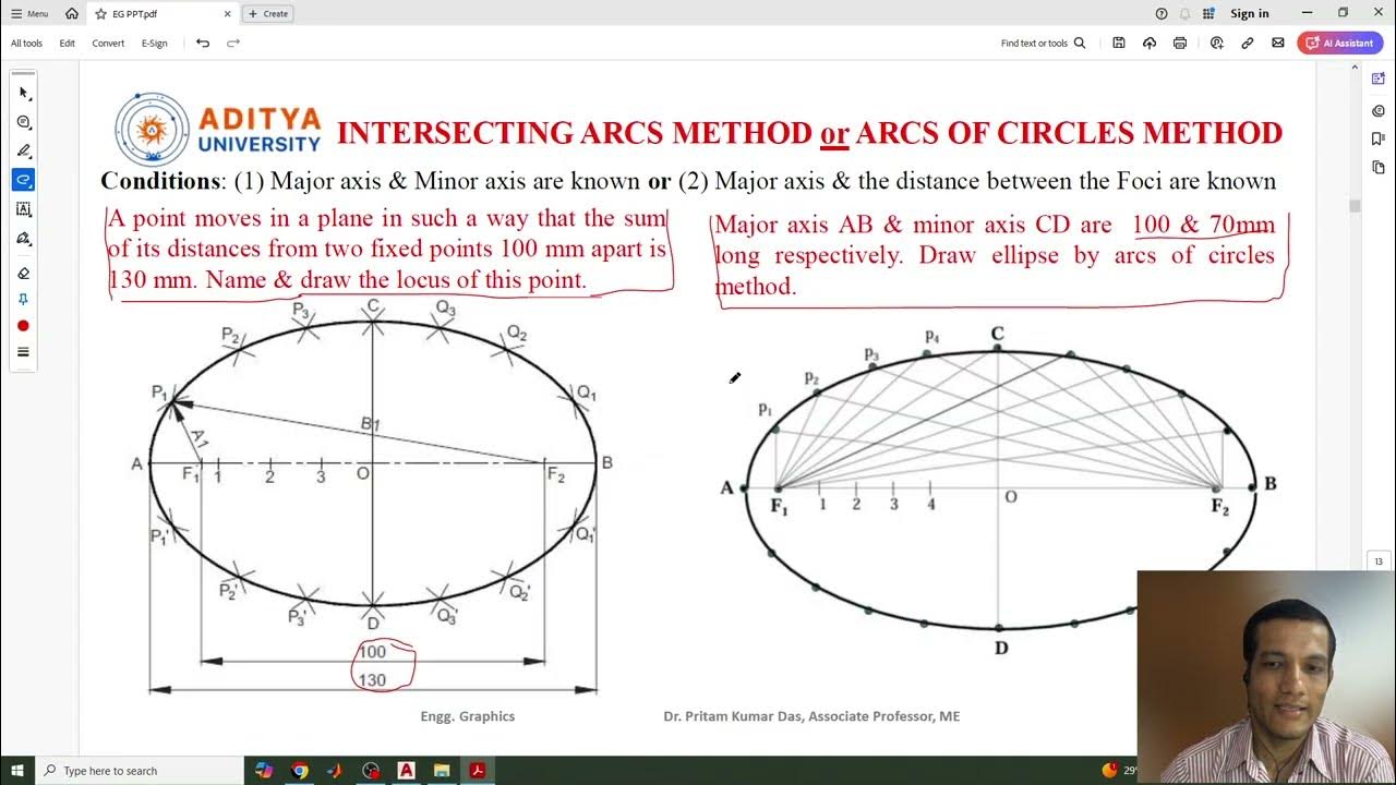 Lecture 25 #Ellipse by #Intersecting Arc or #Arcs of Circle Method in #AutoCAD#Engineering ...