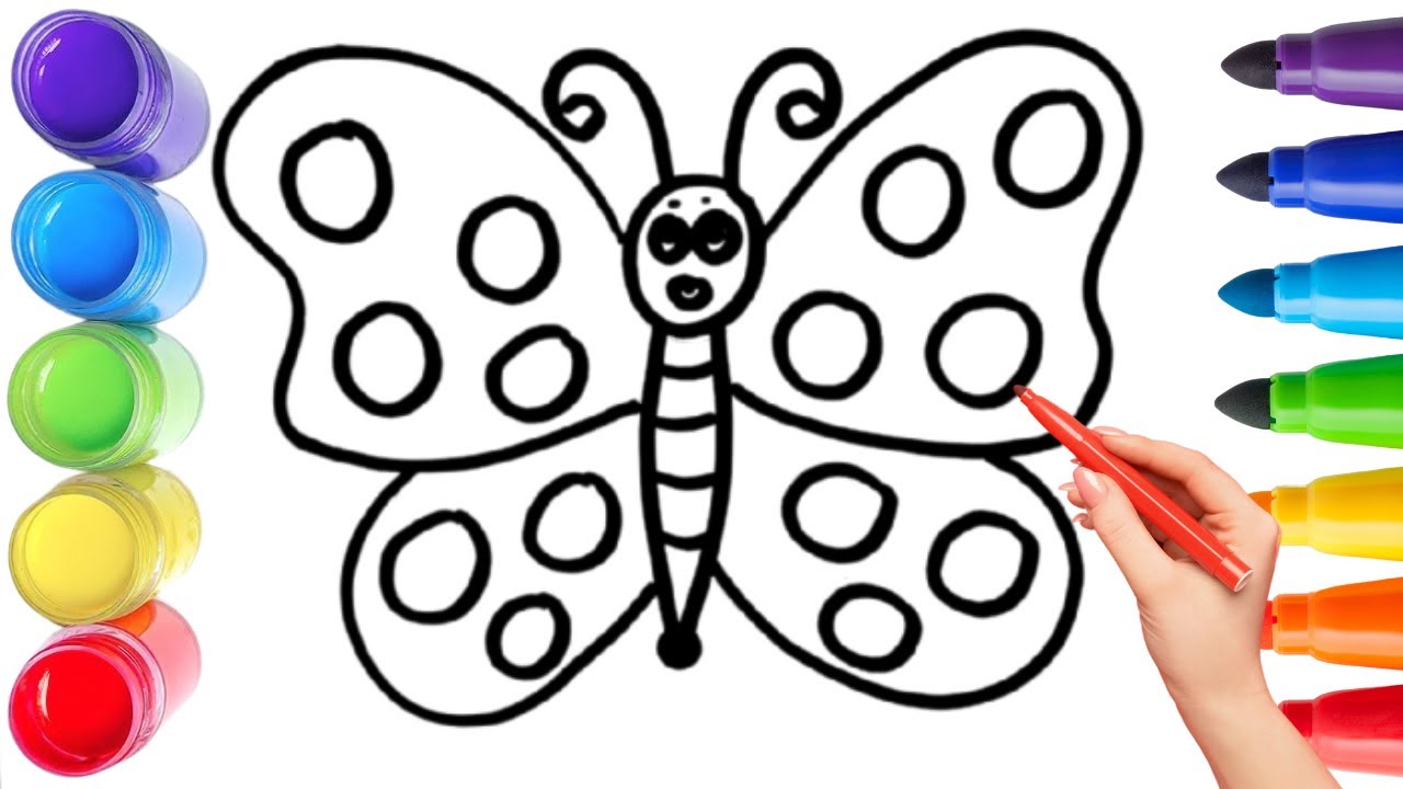 How To Draw cute Butterfly EASY Drawing, Painting & Coloring For Kids ...