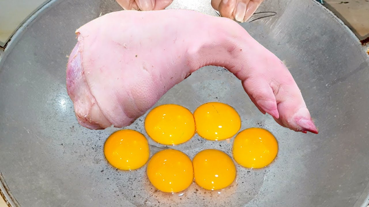 Cooking Pig Leg with eggs so yummy, Asian Food Cooking Recipe - YouTube