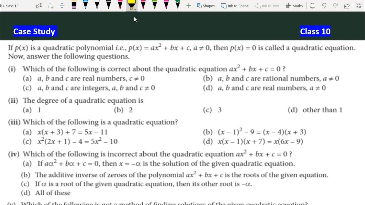 Case Study Based on Quadratic Equations | CBSE Board Exam 2023 | Class ...